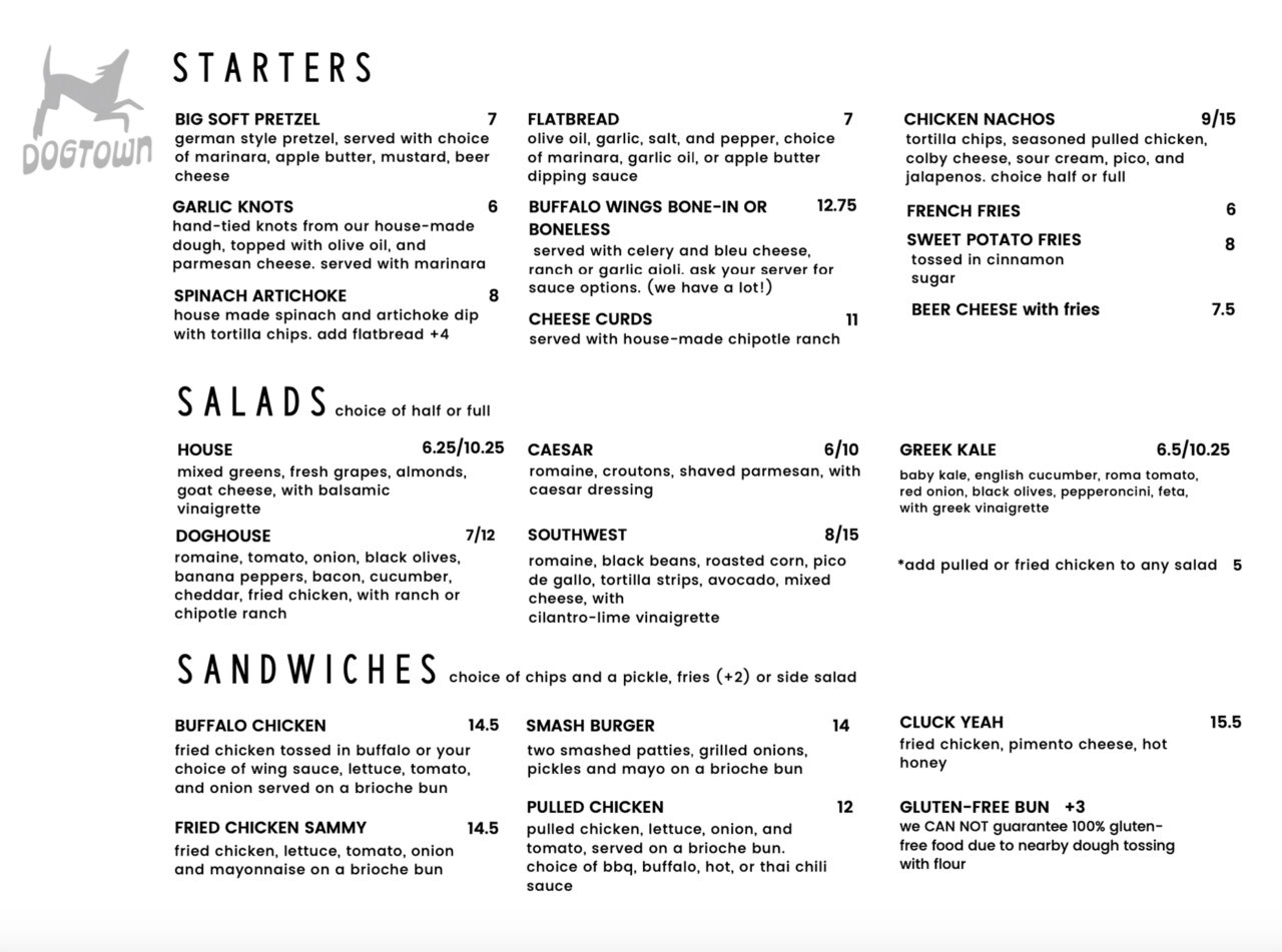 Menu - Dogtown Floyd, VA